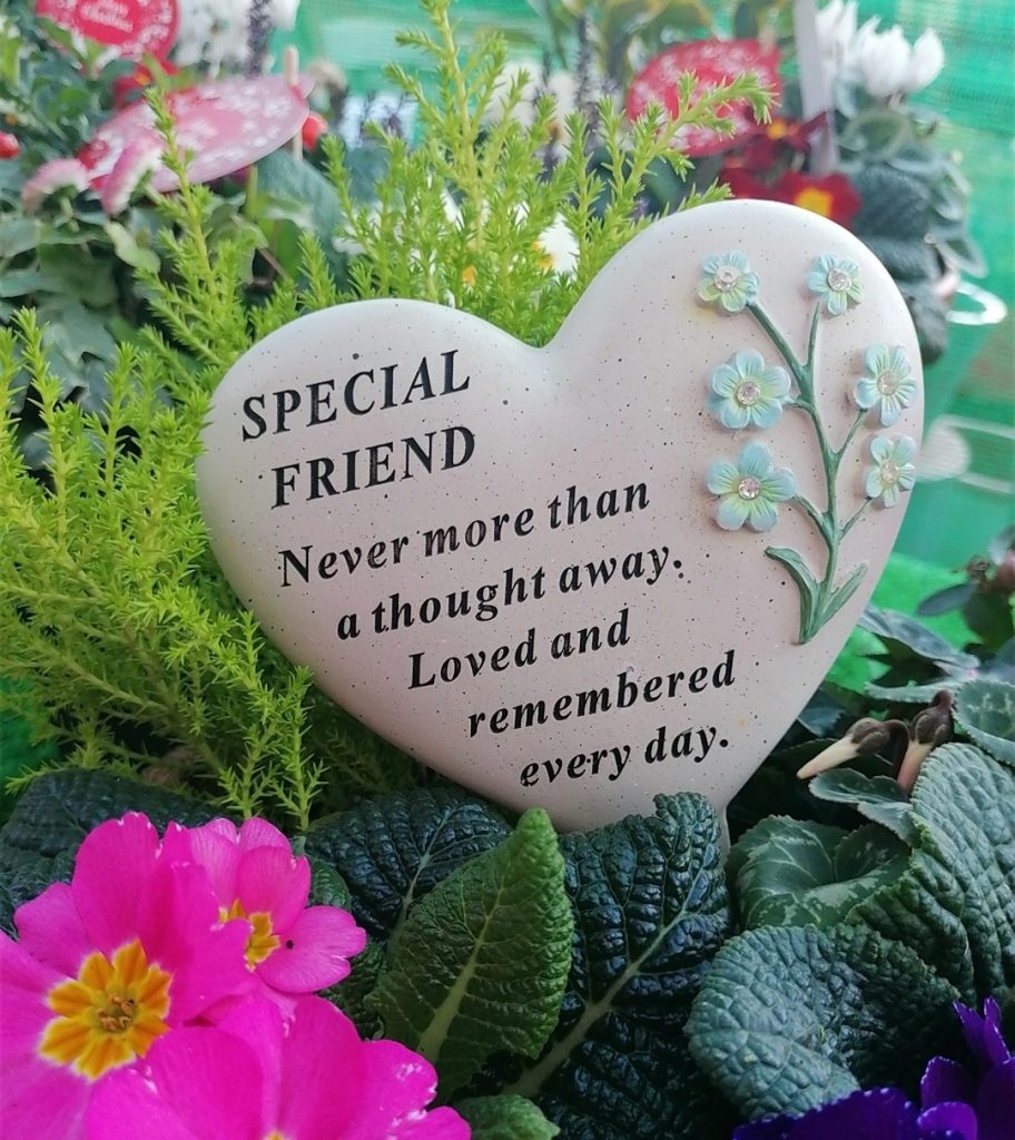 Graveside Friend Forget Me Not Heart Stake - Cottage Garden Centre